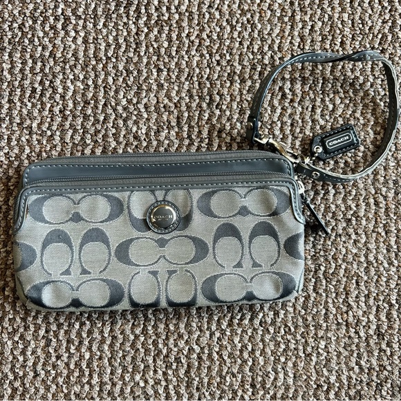 Coach | Bags | Coach Signature C Double Zip Wallet Gray | Poshmark